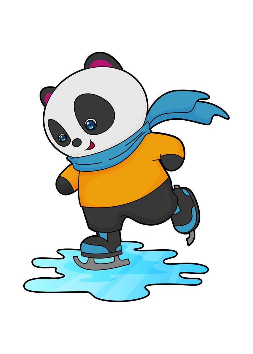 'Panda Ice skating Winter' Poster, picture, metal print, paint by ...