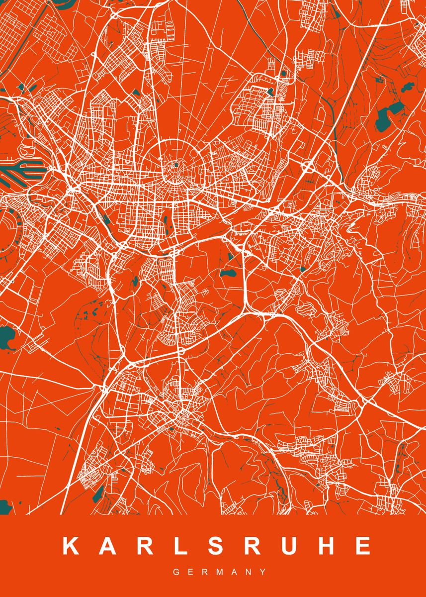'KARLSRUHE Map GERMANY' Poster, picture, metal print, paint by ...