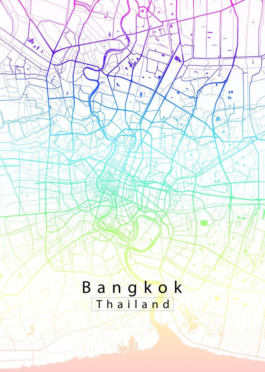'Bangkok City Map' Poster, picture, metal print, paint by Robin ...