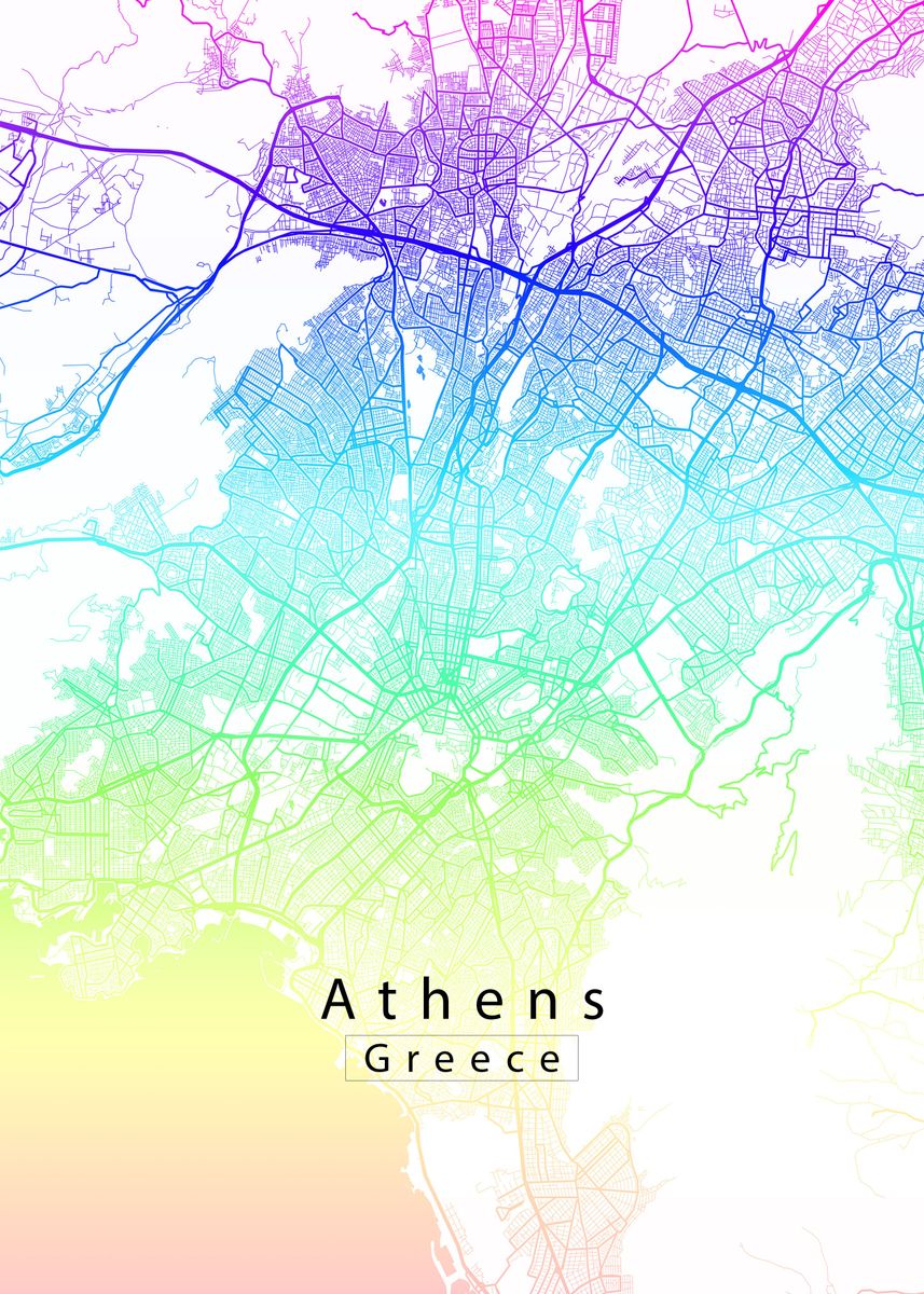 'Athens City Map' Poster, picture, metal print, paint by Mapique | Displate