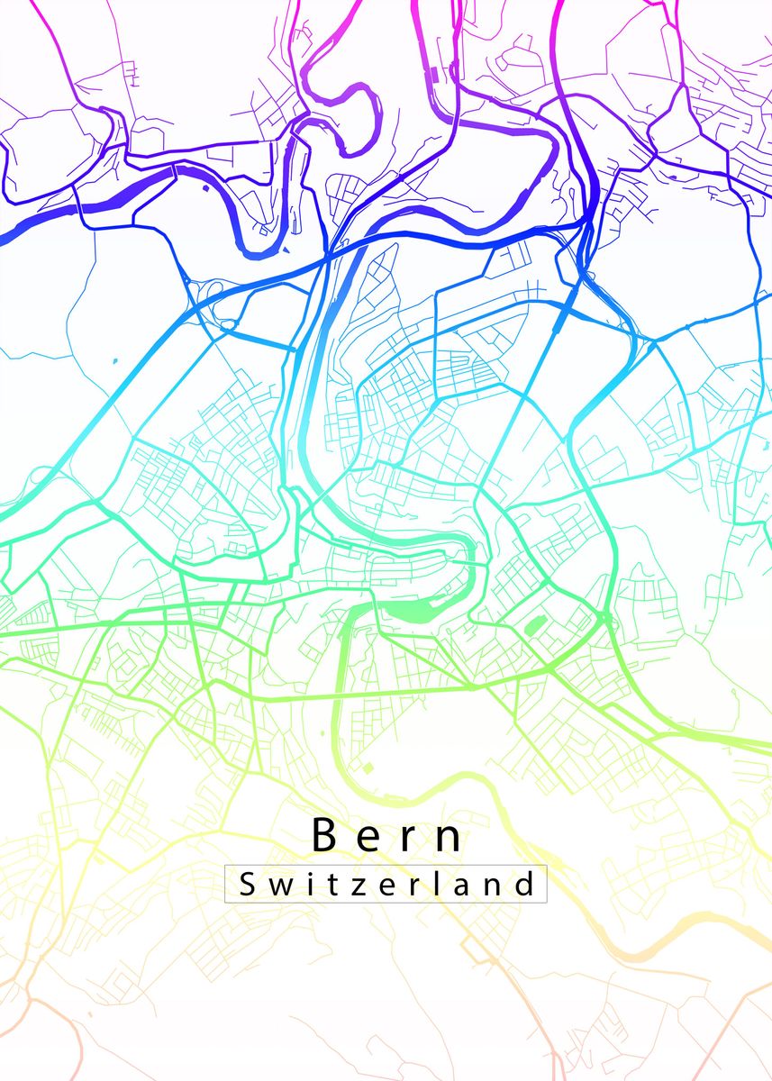 'Bern City Map' Poster, picture, metal print, paint by Mapique | Displate