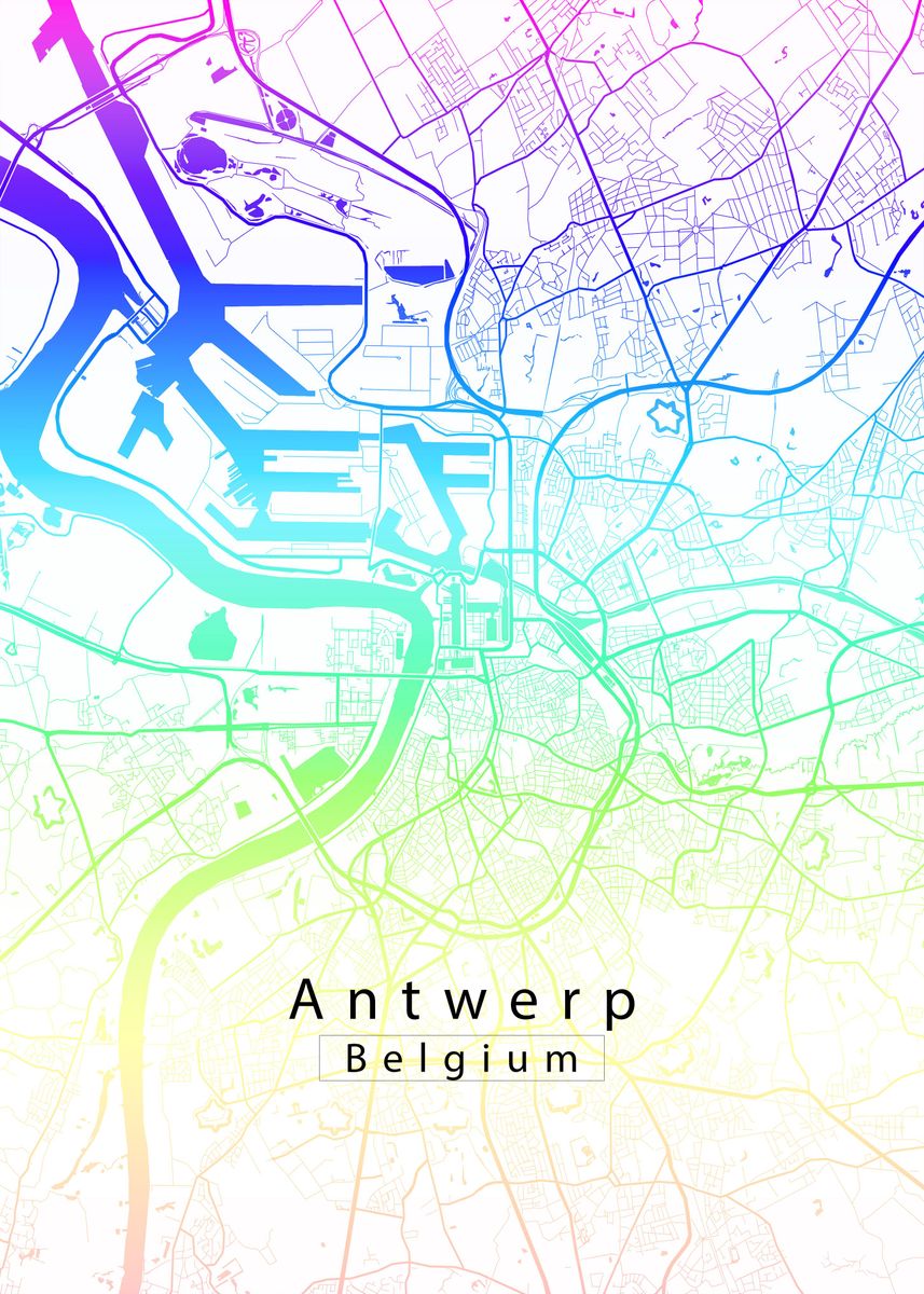 'Antwerp City Map' Poster, picture, metal print, paint by Mapique ...
