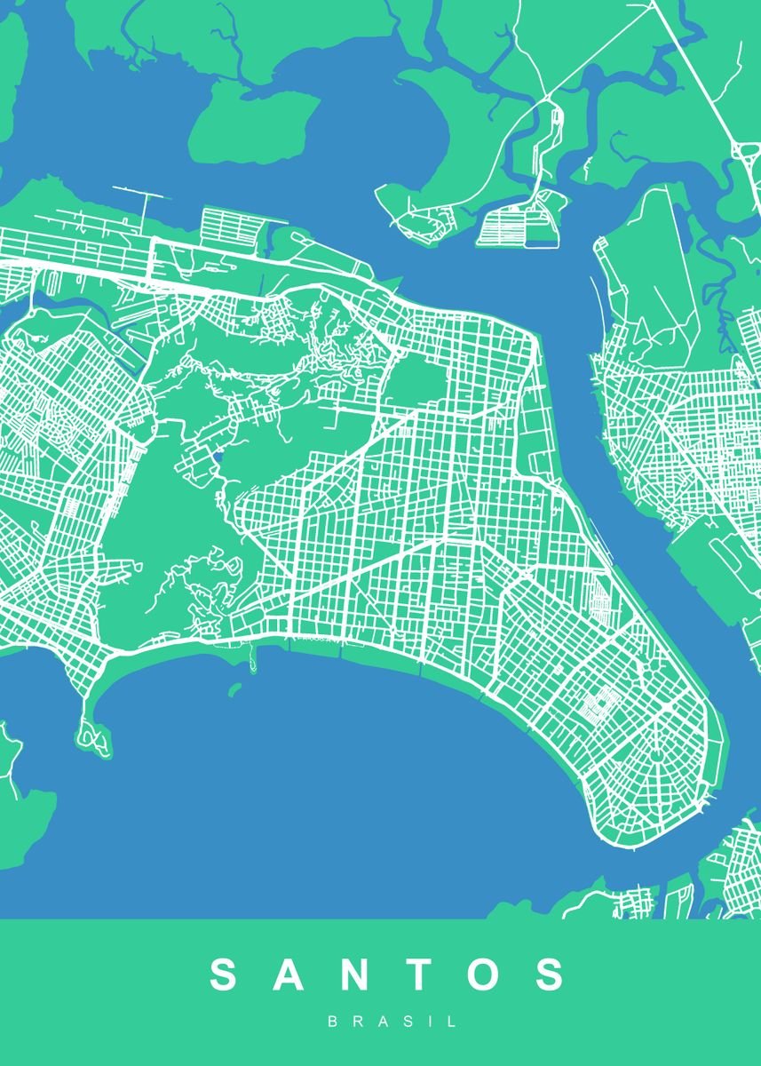 'SANTOS Map BRASIL' Poster, picture, metal print, paint by UrbanMaps ...