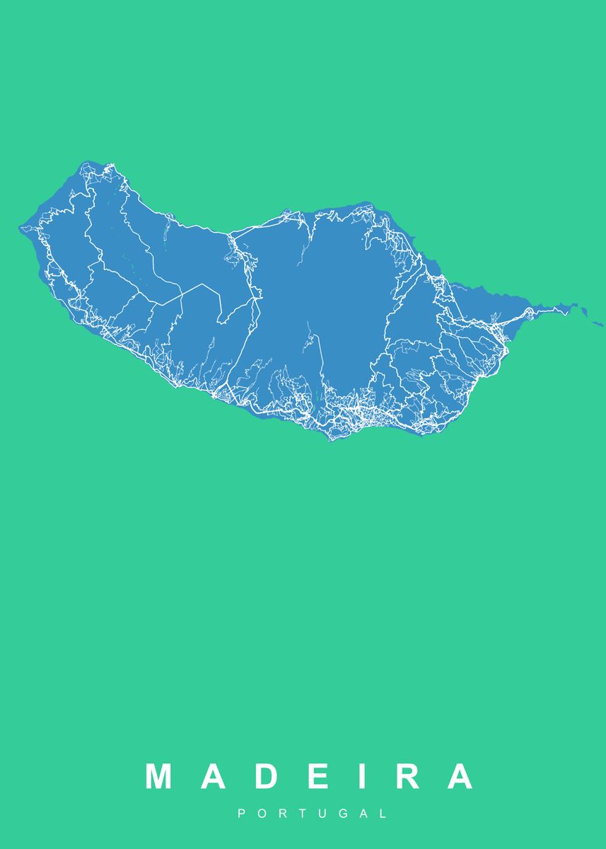 'MADEIRA Map PORTUGAL' Poster, picture, metal print, paint by UrbanMaps ...
