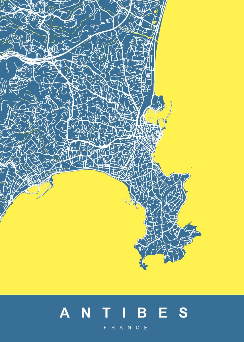 'ANTIBES Map FRANCE' Poster, picture, metal print, paint by UrbanMaps ...