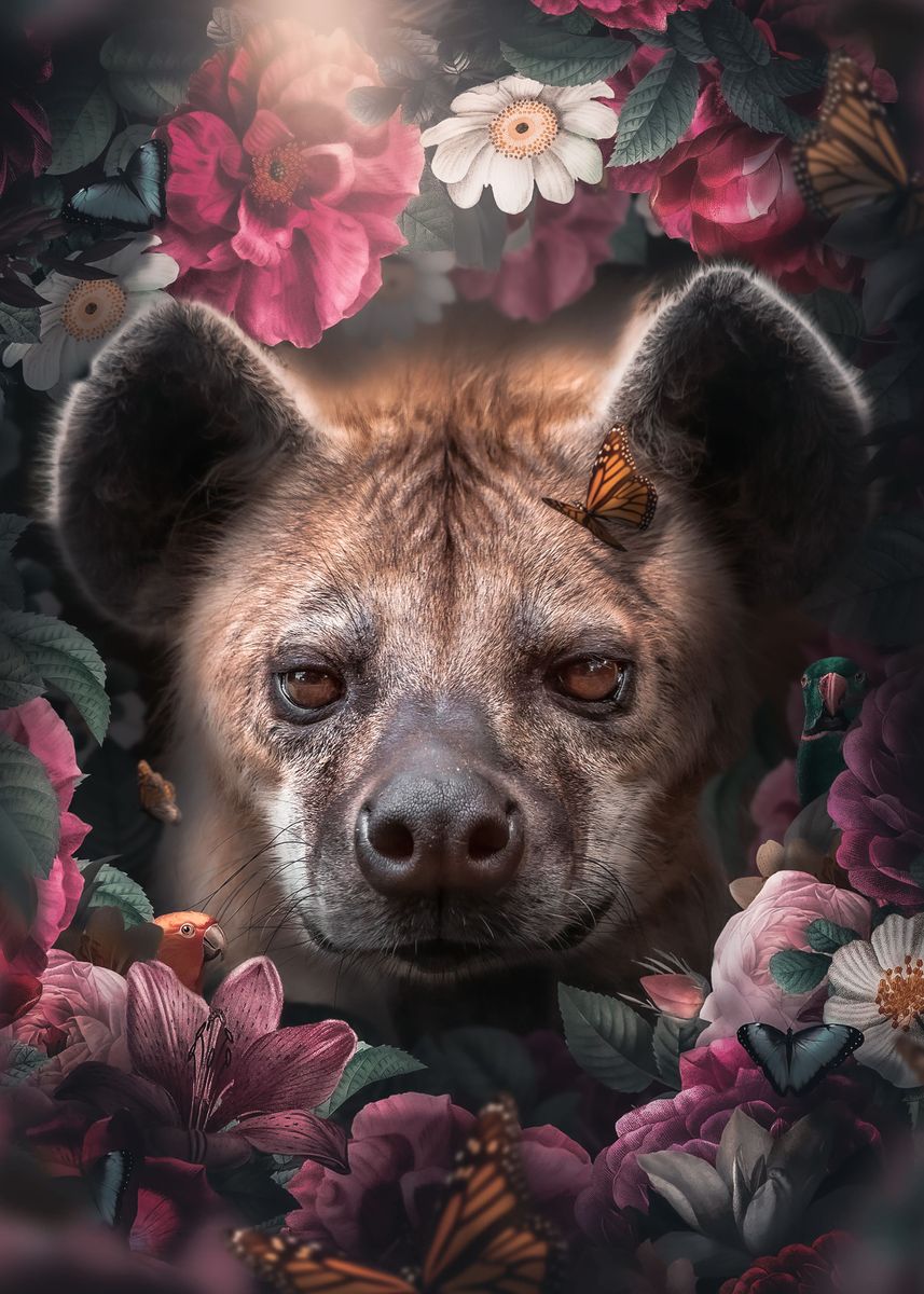 'Floral Hyena' Poster, picture, metal print, paint by Zenja Gammer ...