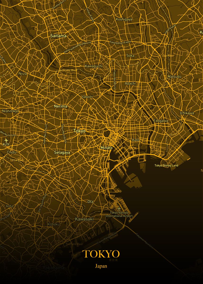 'Tokyo Gold Maps' Poster by Misbahul Munir | Displate