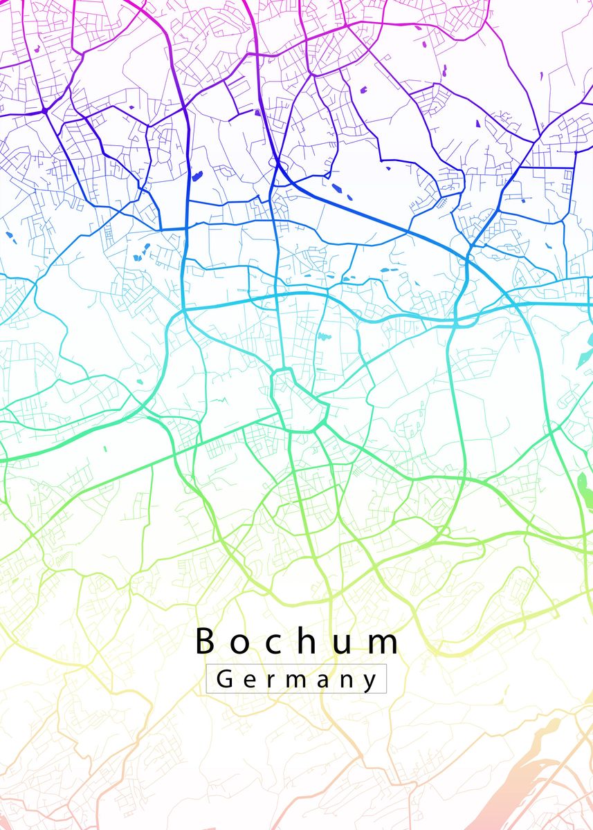 'Bochum City Map' Poster, picture, metal print, paint by Robin Niemczyk ...