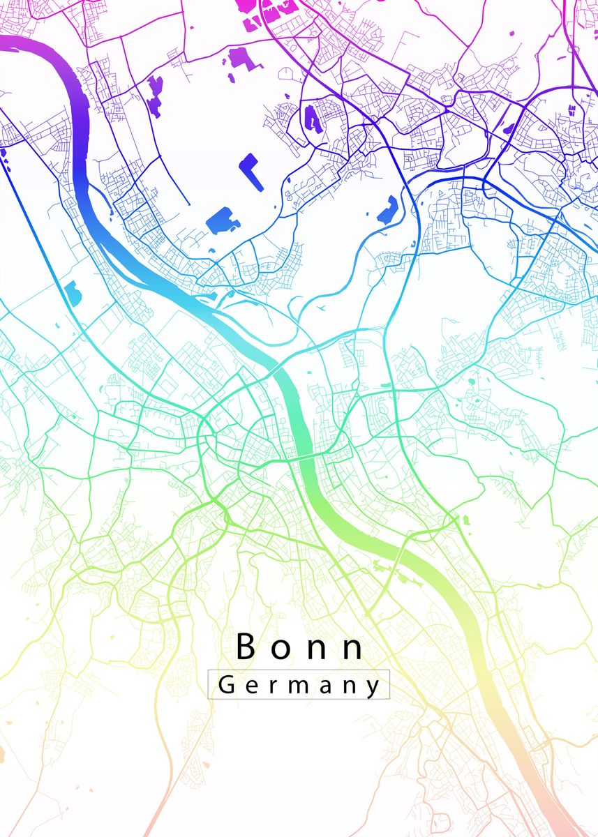 'Bonn City Map' Poster, picture, metal print, paint by Mapique | Displate