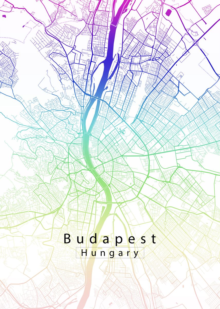 'Budapest City Map ' Poster, picture, metal print, paint by Mapique ...