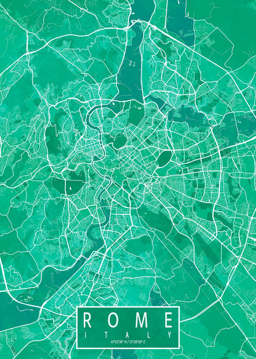 'Rome City Map Watercolor' Poster, picture, metal print, paint by deMAP ...