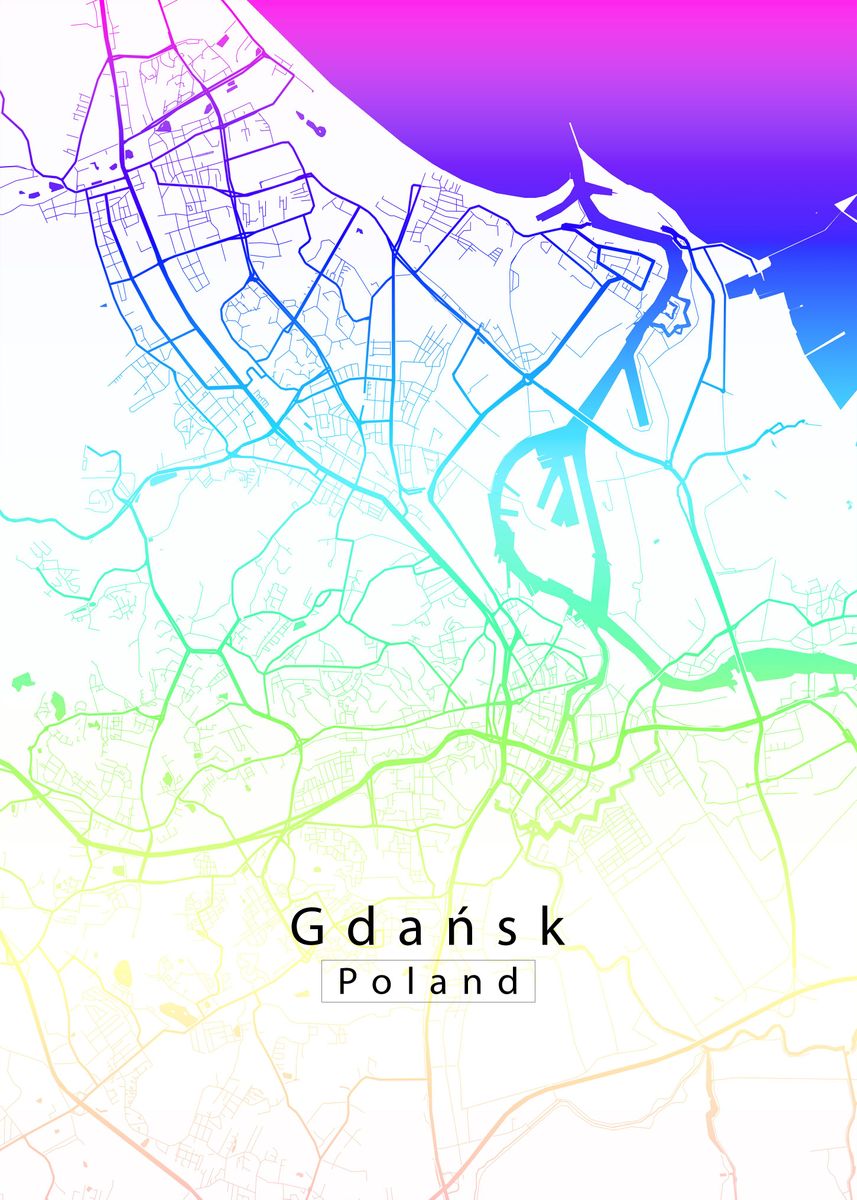'Gdansk City Map' Poster, picture, metal print, paint by Mapique | Displate