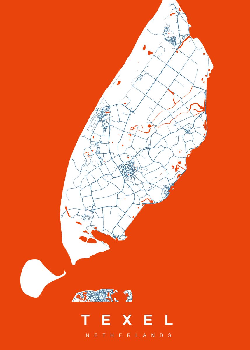 'TEXEL Map NETHERLANDS ' Poster, picture, metal print, paint by ...