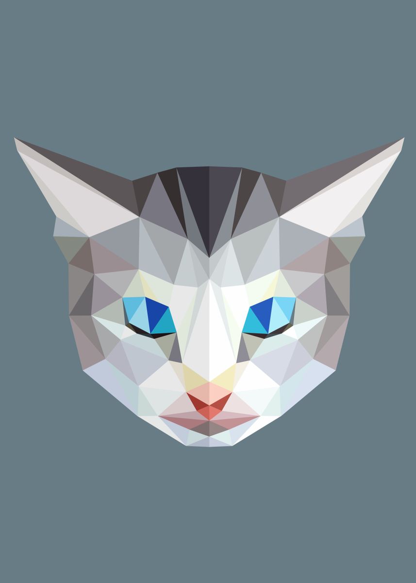 'Low Poly Cat White ' Poster, picture, metal print, paint by Savinda ...