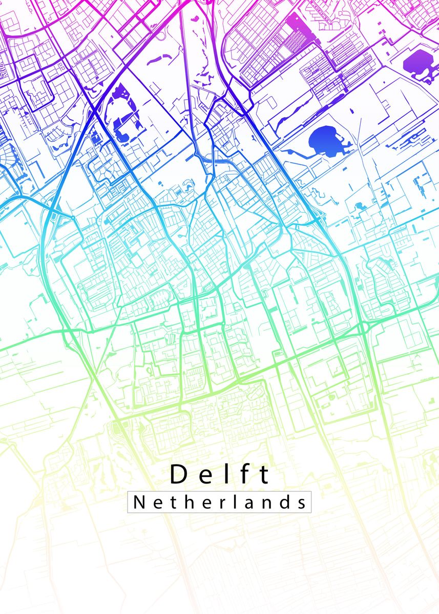 'Delft City Map' Poster, picture, metal print, paint by Robin Niemczyk ...