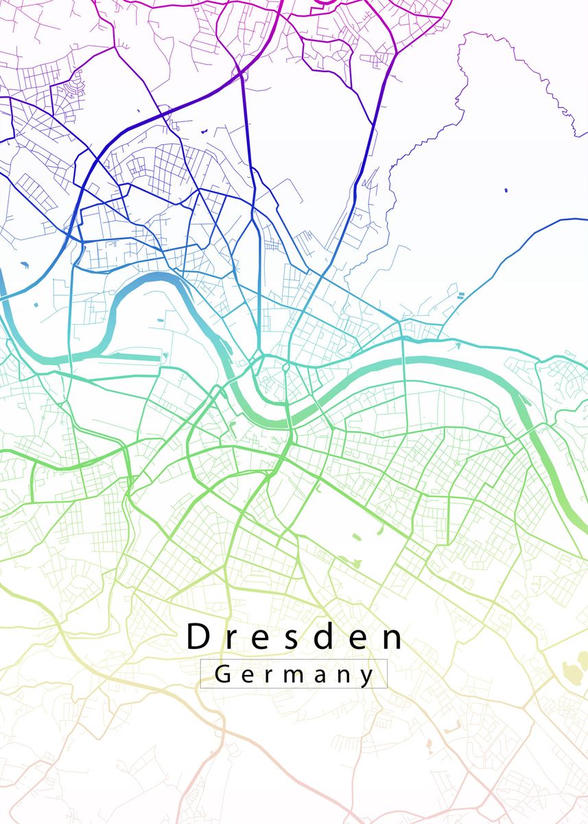 'Dresden City Map' Poster, picture, metal print, paint by Robin ...