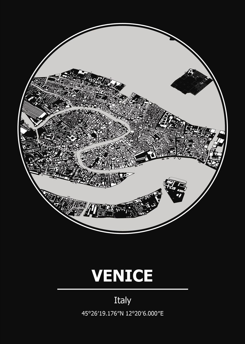 'Venice City Map Italy' Poster, picture, metal print, paint by Max Ronn ...