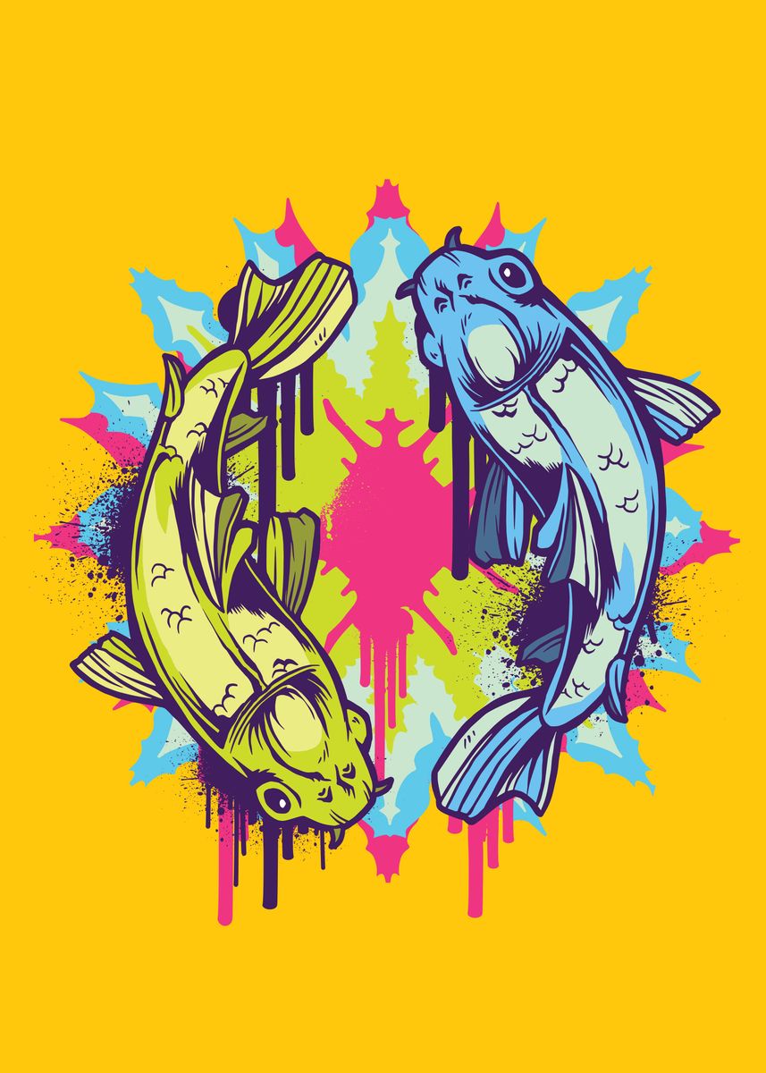 'Colorful koi fish' Poster, picture, metal print, paint by Simon Darren ...