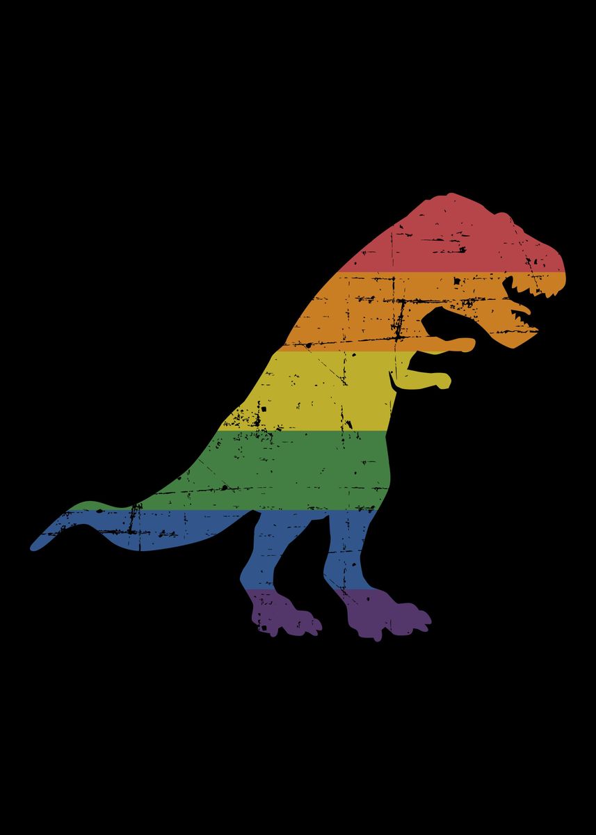 'TRex dinosaur in rainbow ' Poster by Designzz | Displate