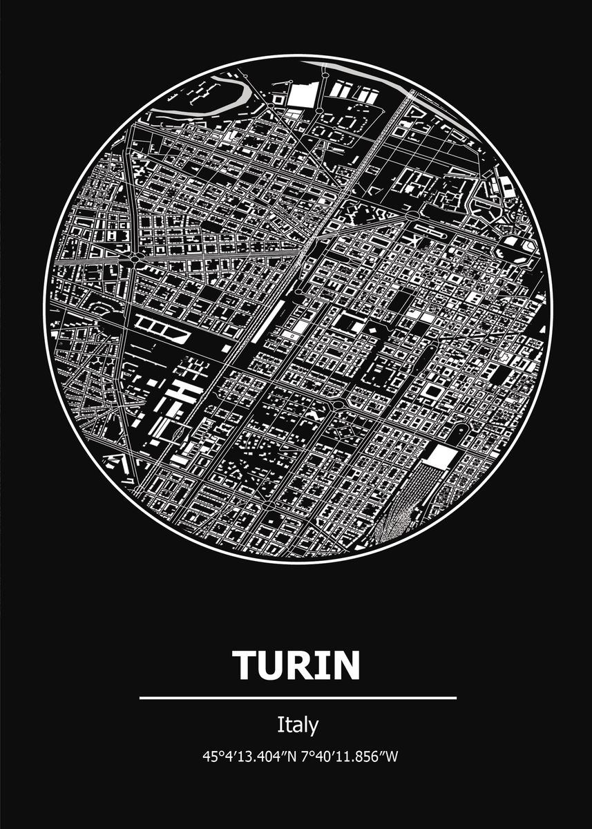 'Turin City Map Italy' Poster, picture, metal print, paint by Max Ronn ...