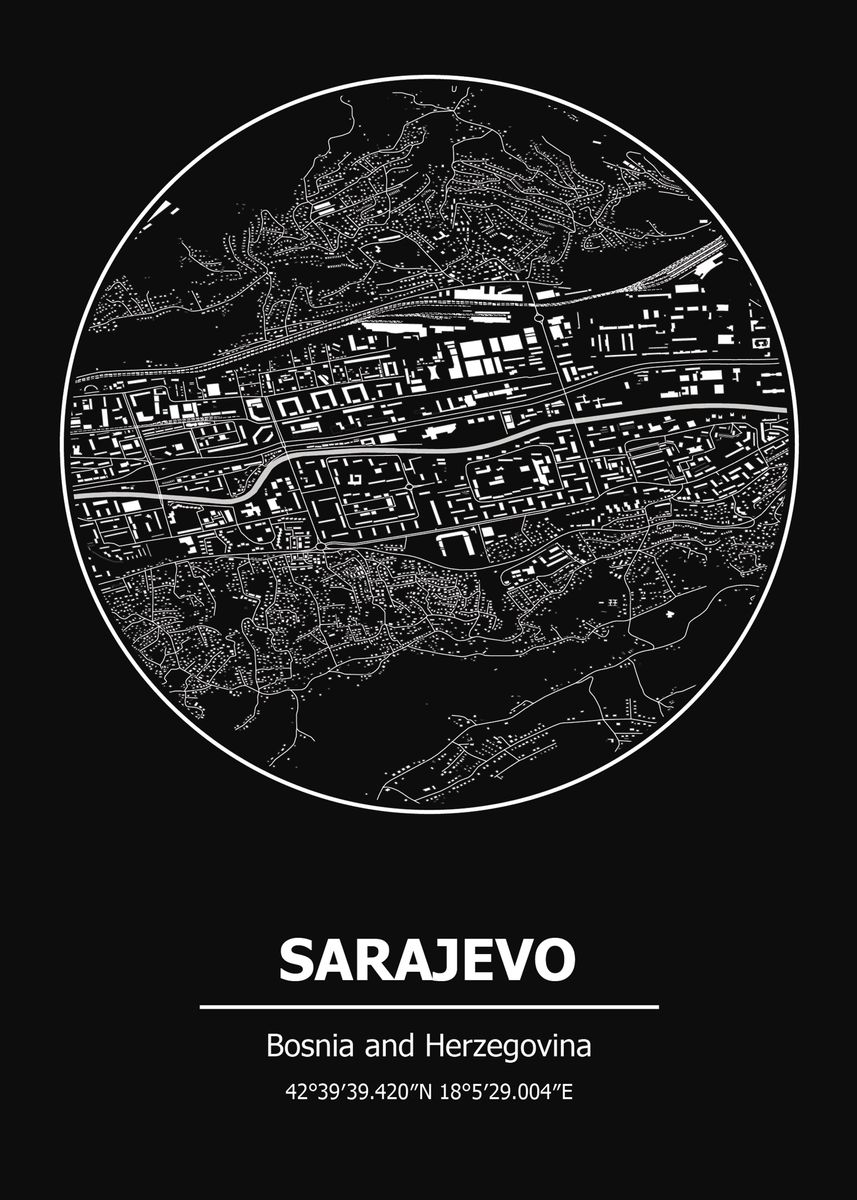 'Sarajevo Map Bosnia ' Poster, picture, metal print, paint by Max Ronn ...