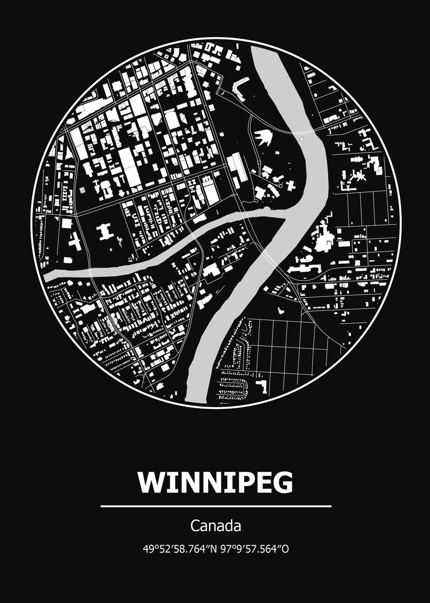 'Winnipeg City Map Canada' Poster, picture, metal print, paint by Max ...