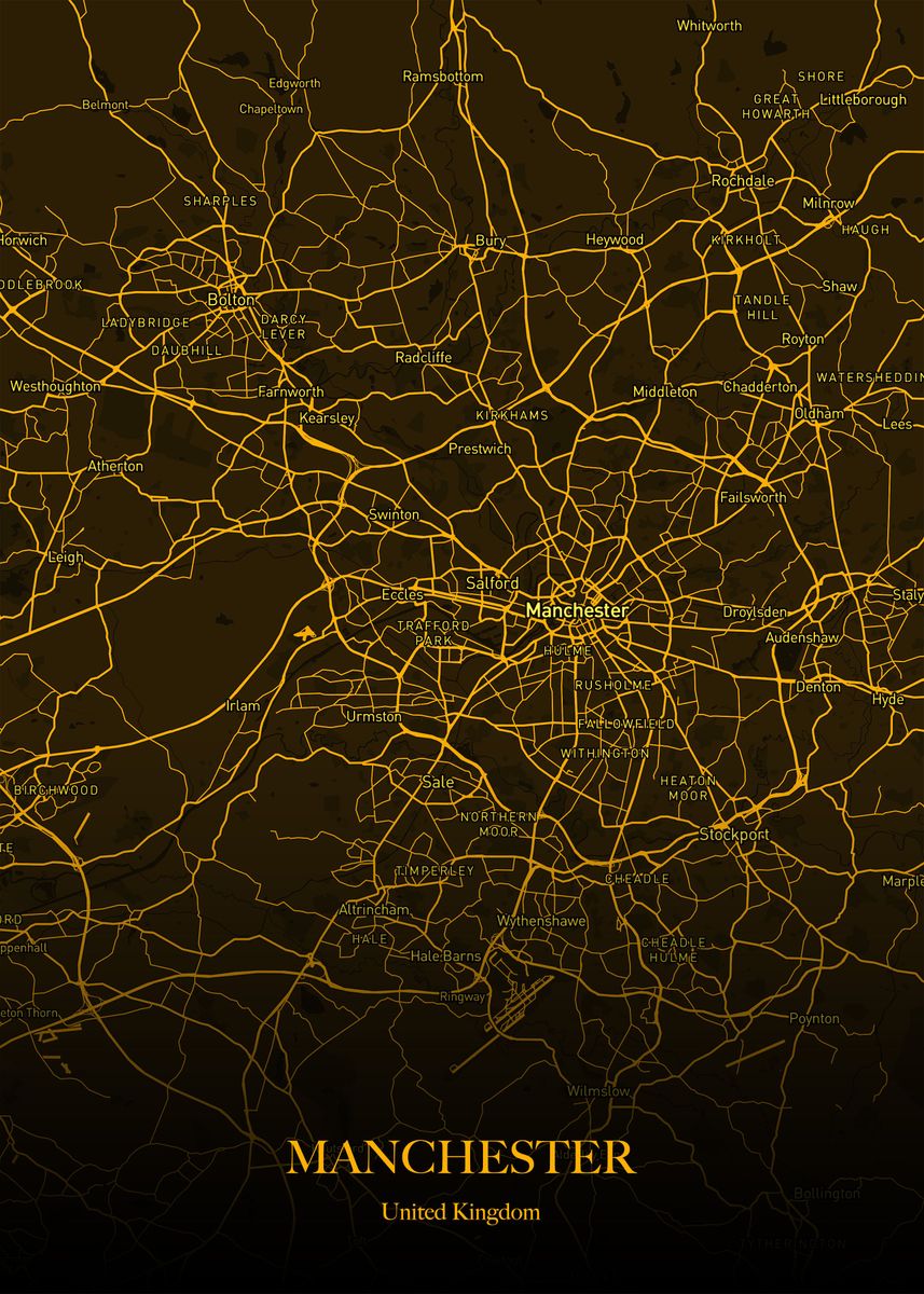 'Manchester Gold Maps' Poster, picture, metal print, paint by Misbahul ...