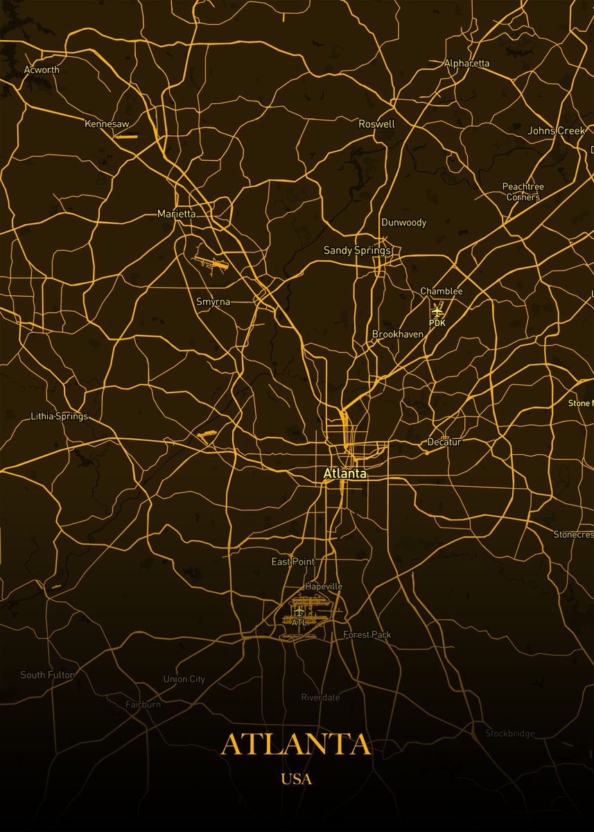 'Atlanta Gold Maps' Poster by Misbahul Munir | Displate