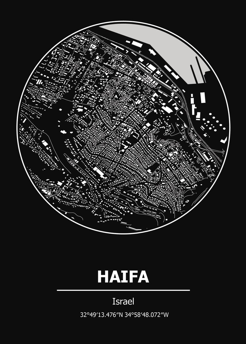 'Haifa City Map Israel' Poster, picture, metal print, paint by Max Ronn ...