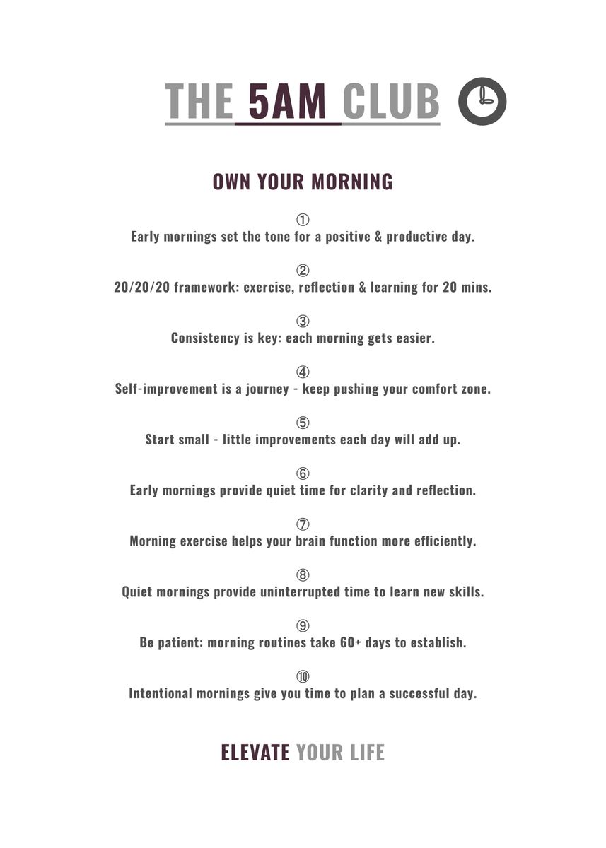 'The 5AM Club Summary' Poster, picture, metal print, paint by ...