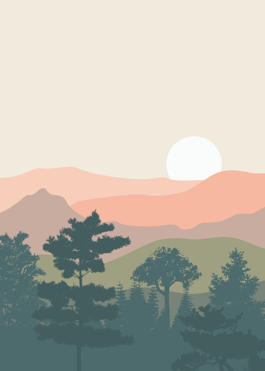 'Sun mountain landscape' Poster, picture, metal print, paint by Human ...