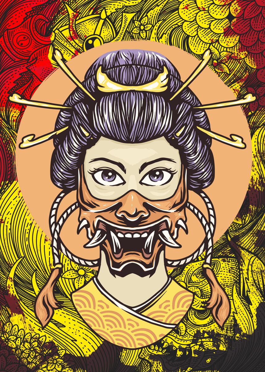 'Geisha and mask' Poster by Nemo Art | Displate