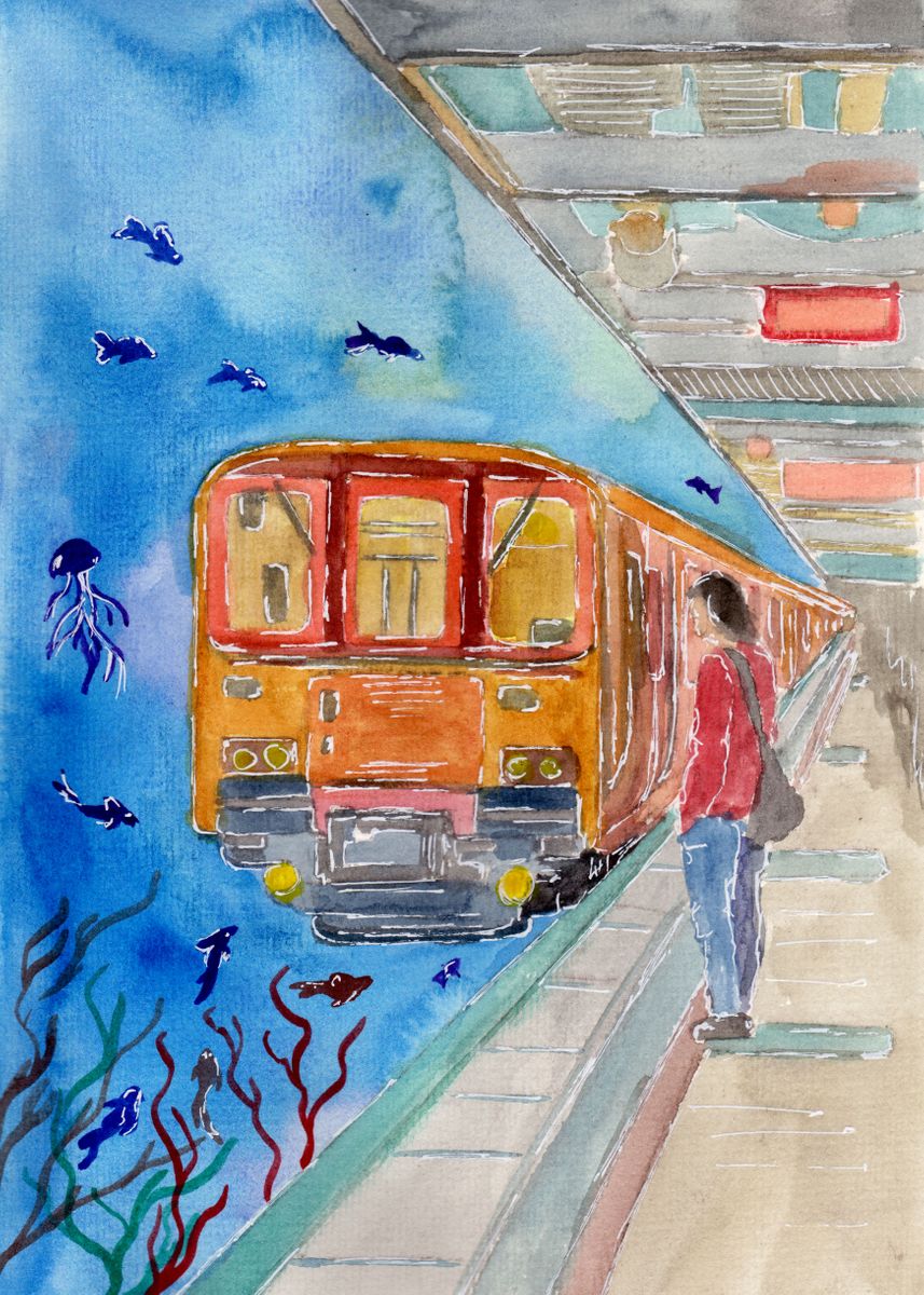 'Underwater Trainstation' Poster, picture, metal print, paint by ...