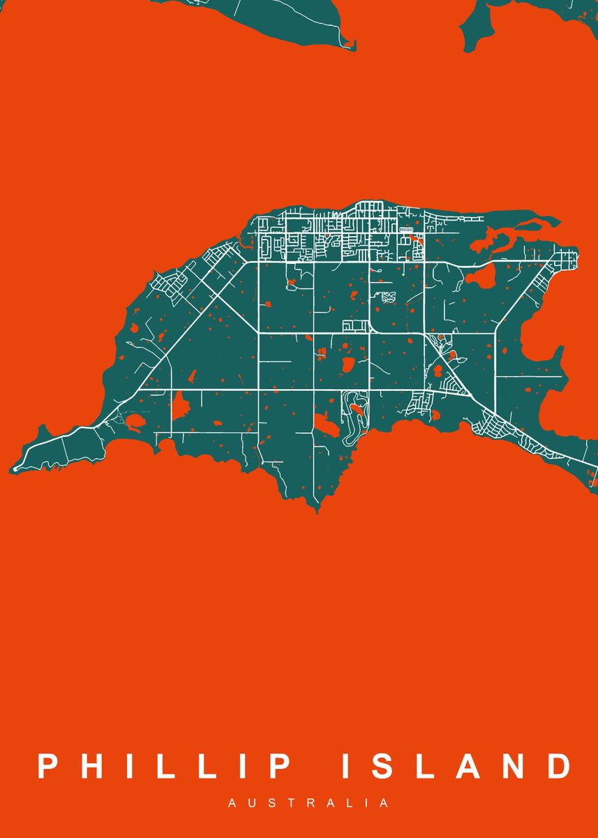 'PHILLIP ISLAND AUSTRALIA' Poster, picture, metal print, paint by UrbanMaps | Displate