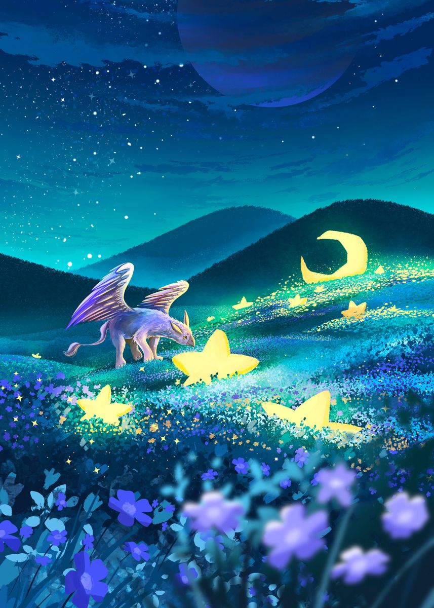 'Griffin and stars ' Poster, picture, metal print, paint by Evgenia ...