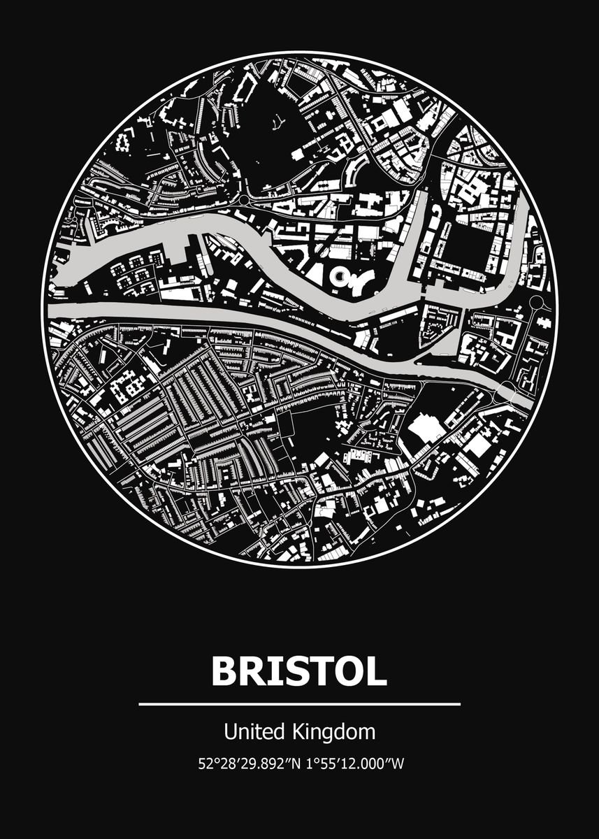 'Bristol City Map England' Poster, picture, metal print, paint by Max ...