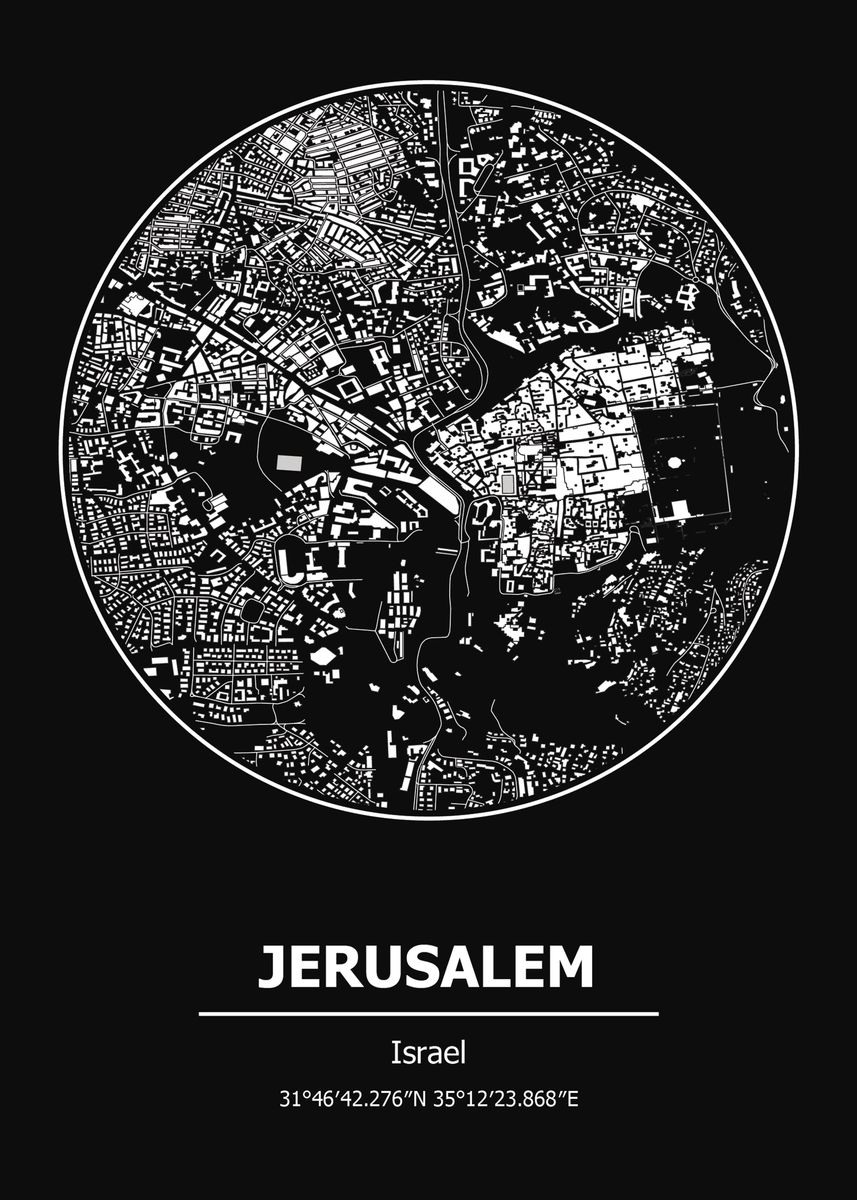'Jerusalem City Map Israel' Poster, picture, metal print, paint by Max ...