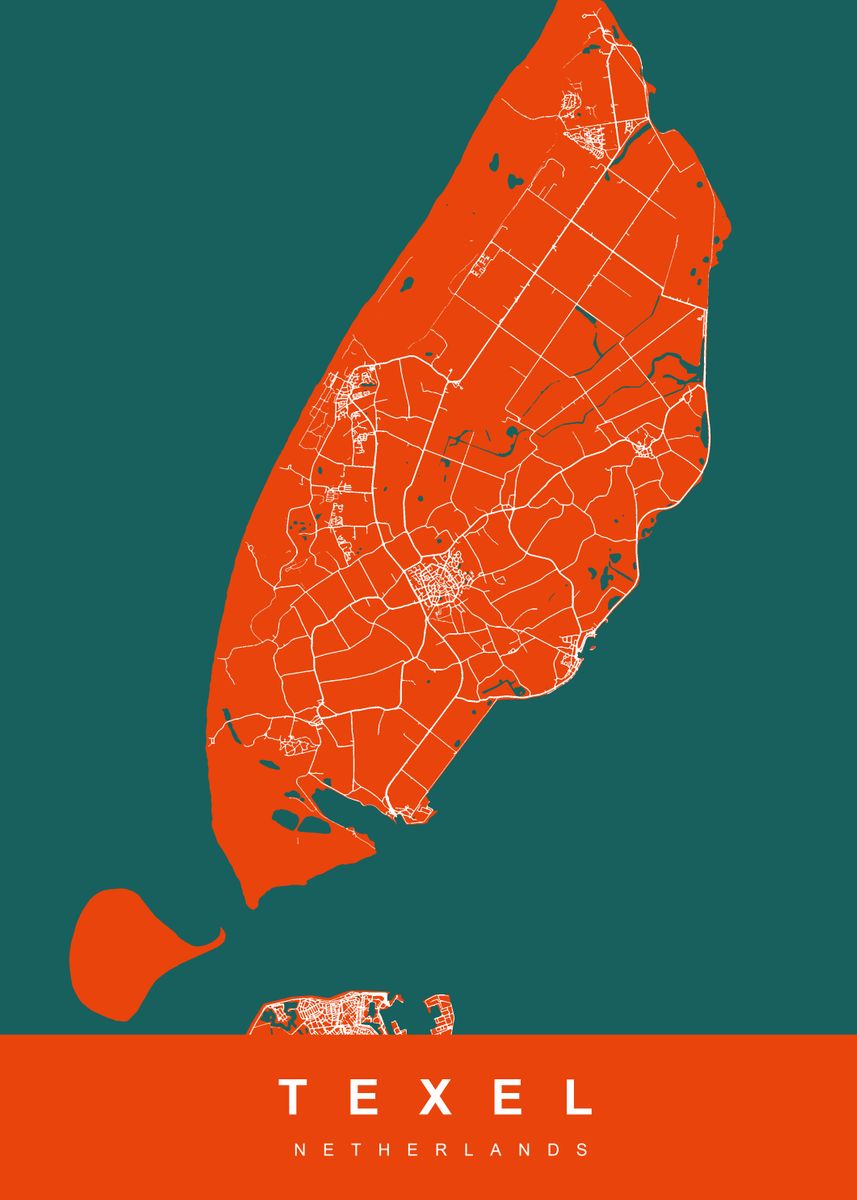 'TEXEL Map NETHERLANDS' Poster, picture, metal print, paint by ...