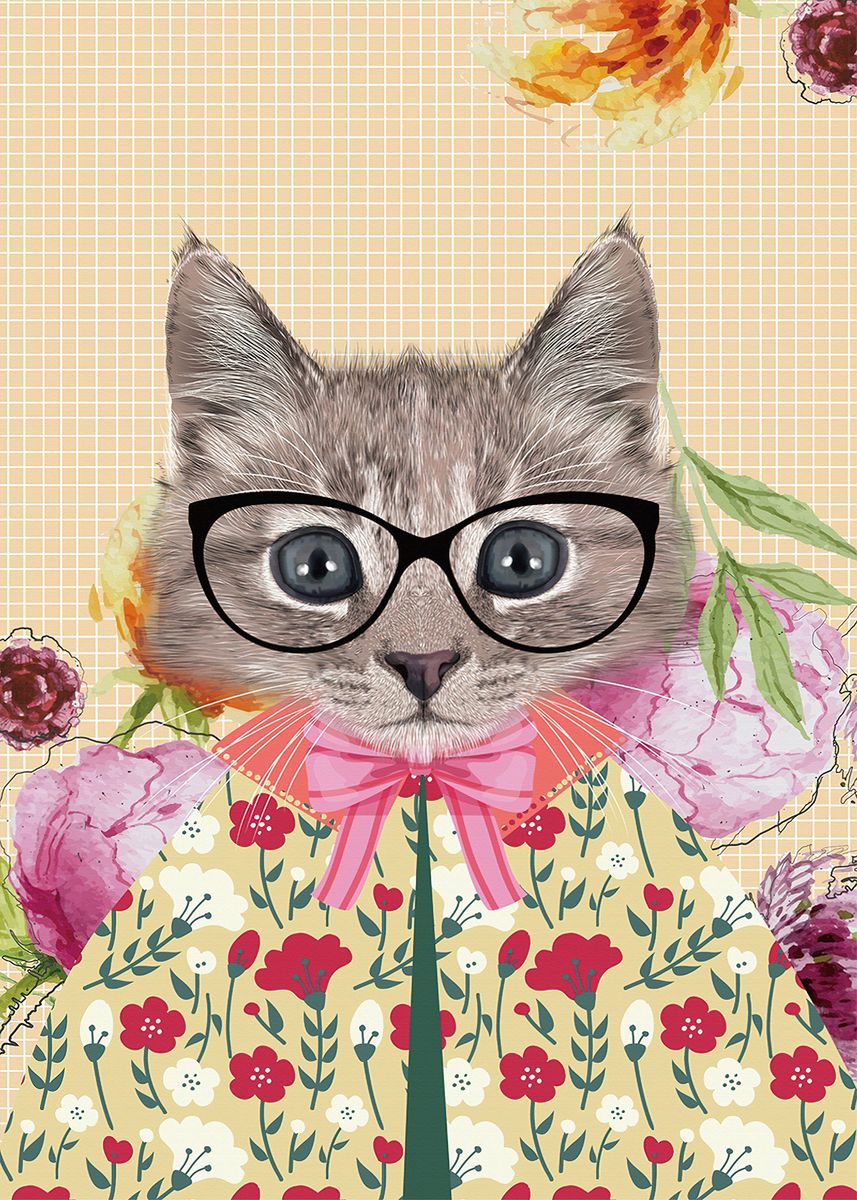 'MODERN CAT' Poster, picture, metal print, paint by Nemo Art | Displate