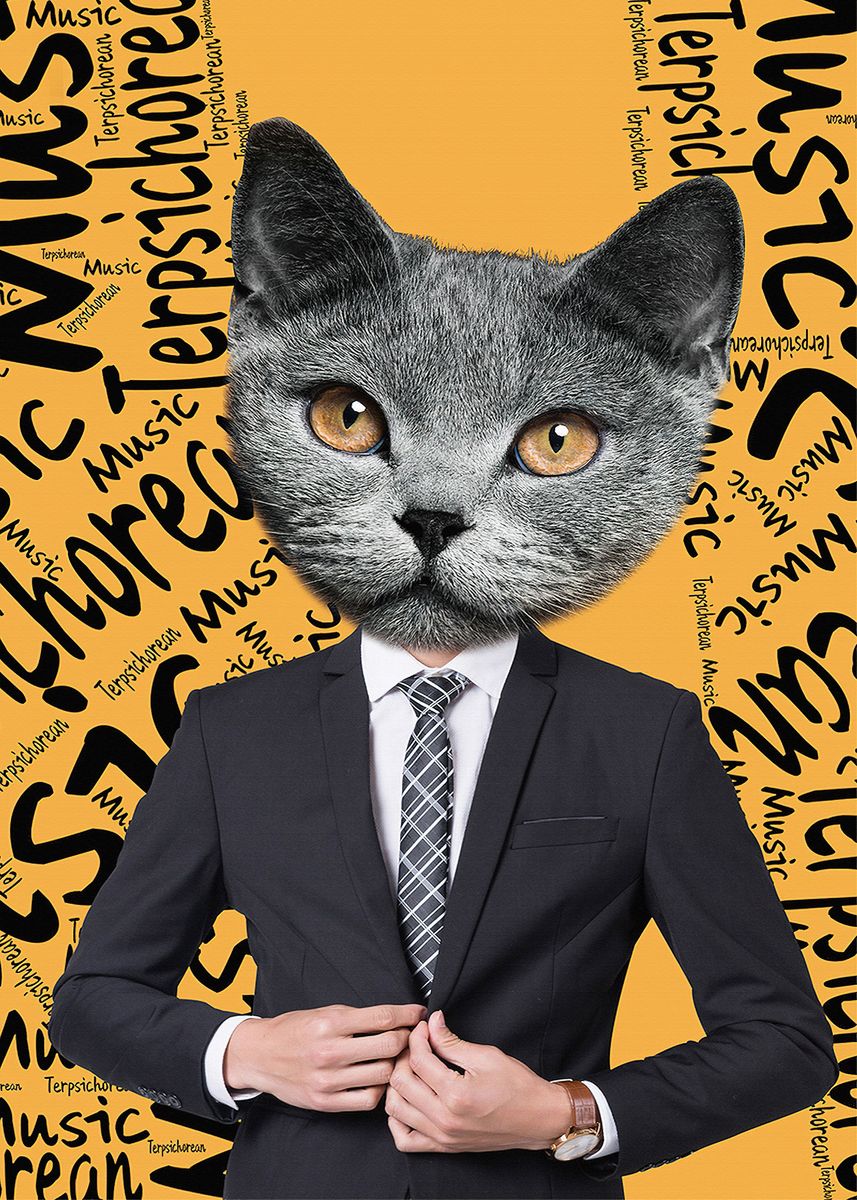 'Cat go to work' Poster, picture, metal print, paint by Nemo Art | Displate