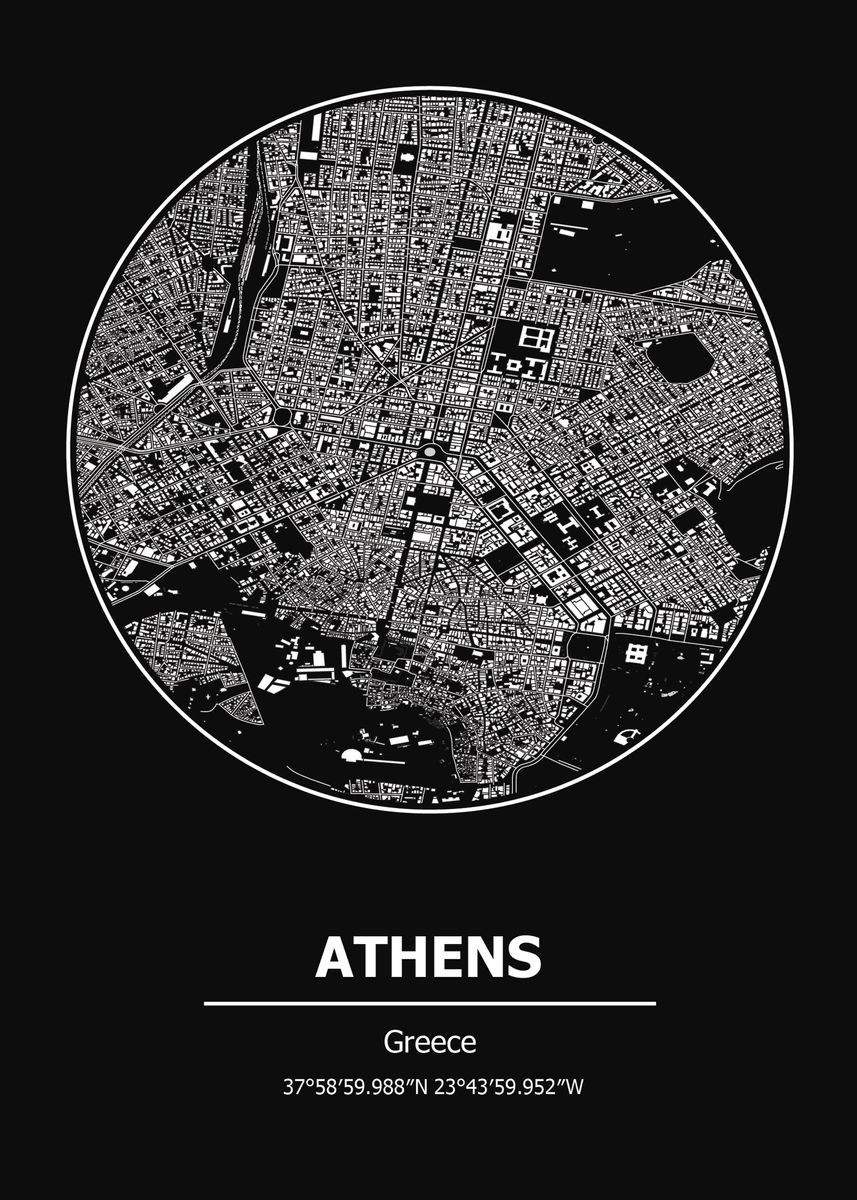 'Athens City Map Greece' Poster, picture, metal print, paint by Max ...