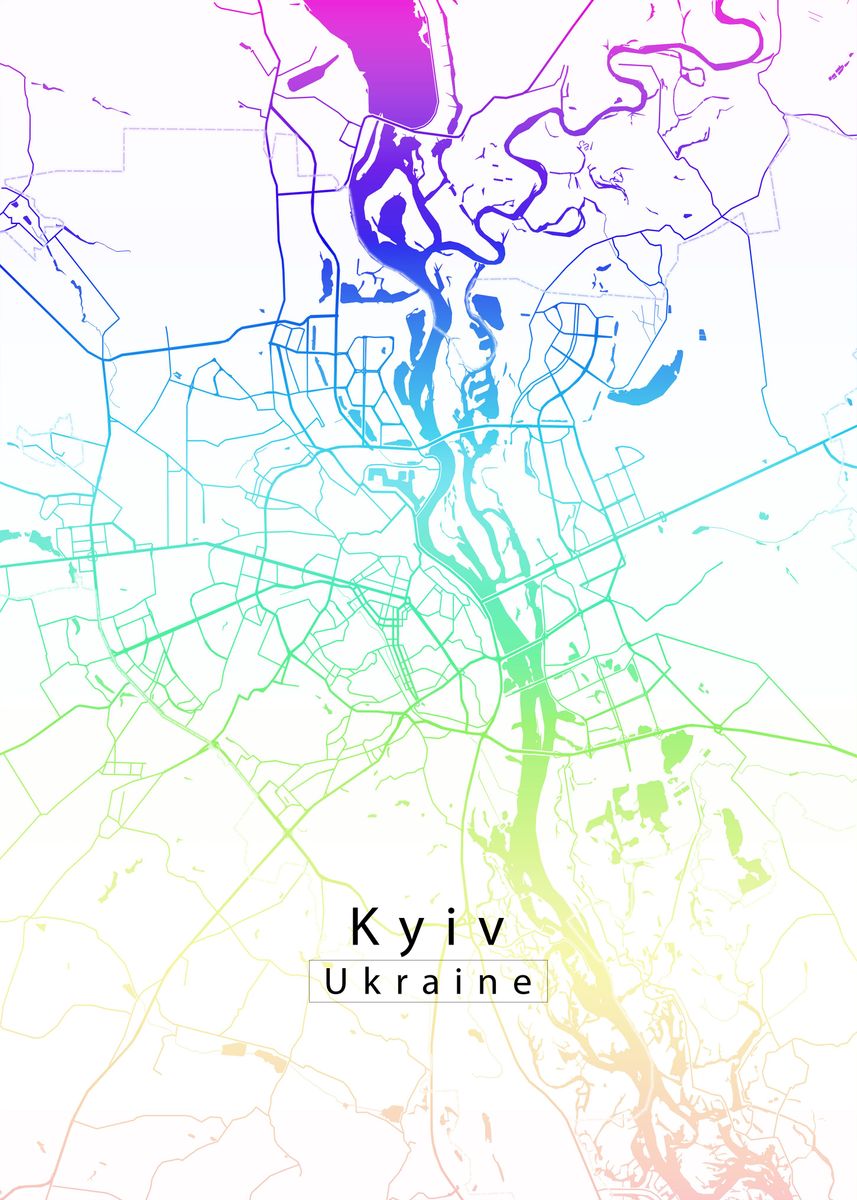 'Kyiv City Map' Poster, picture, metal print, paint by Robin Niemczyk ...