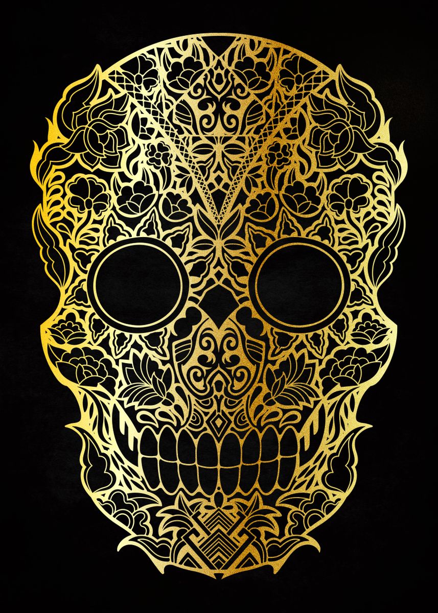 'skull gold ornament' Poster, picture, metal print, paint by almost ...
