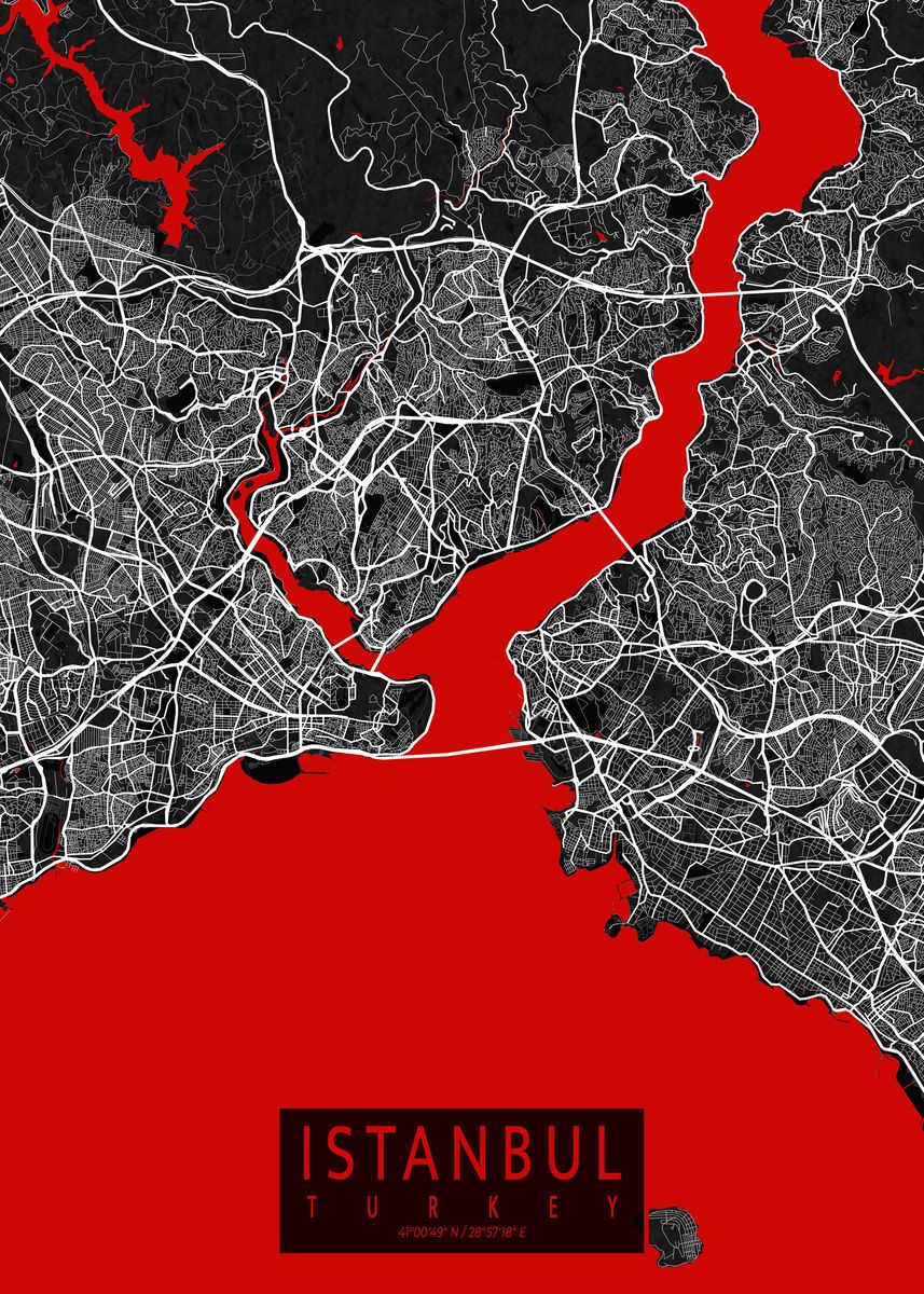 'Istanbul City Map Oriental' Poster, picture, metal print, paint by ...