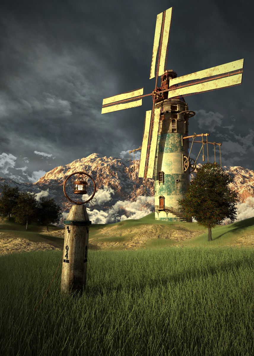 'Windmill in the outlands' Poster, picture, metal print, paint by Luca ...