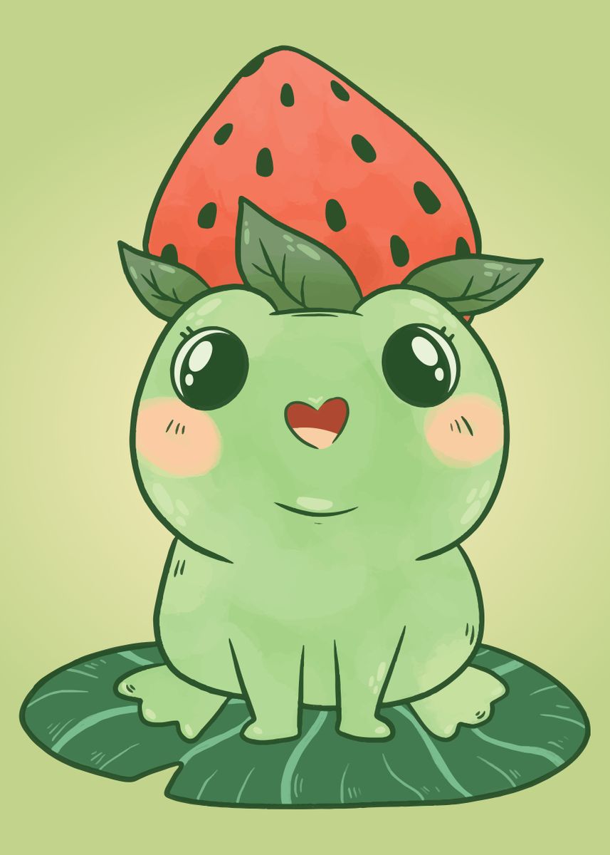 'Cute Strawberry Frog' Poster, picture, metal print, paint by ...