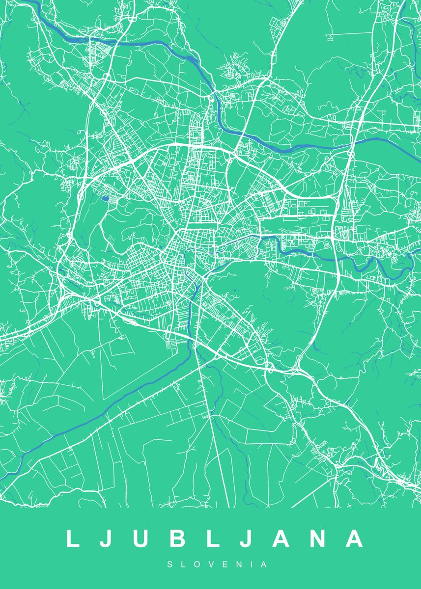 'LJUBLJANA Map SLOVENIA' Poster, picture, metal print, paint by ...