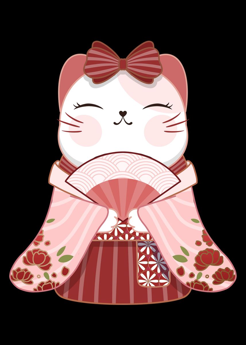 'Cute Japanese Kimono Cat' Poster by Creativity Art | Displate