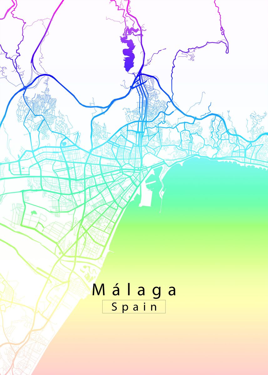 'Malaga City Map' Poster, picture, metal print, paint by Robin Niemczyk ...