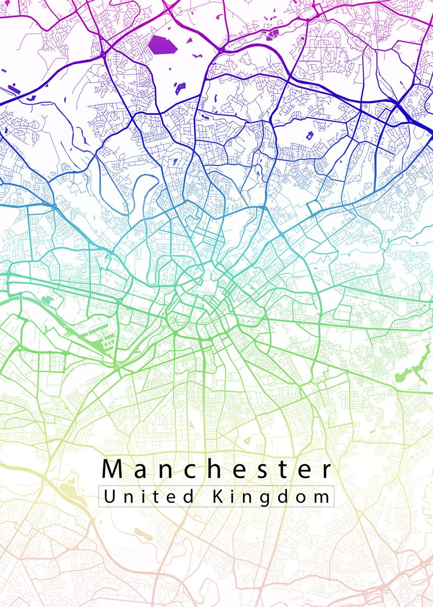 'Manchester City Map' Poster, picture, metal print, paint by Mapique ...
